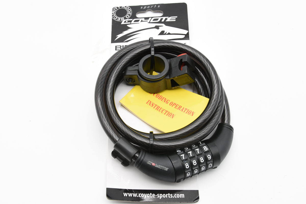 Coyote Bike Cycle Secure Combination Coil Cable Lock 10mm X 1800mm Bla