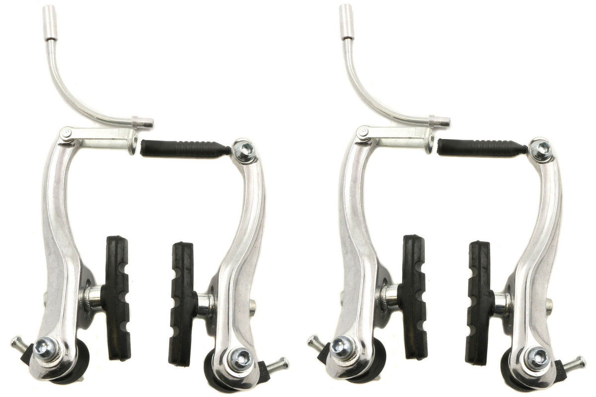 FULL SET V-BRAKES SILVER ALLOY CALIPER SET WITH PIPES, PADS,FIXING BOL