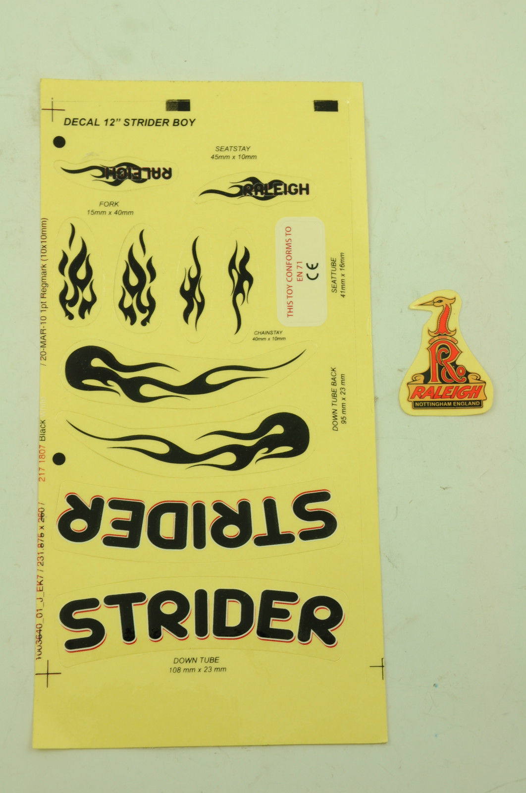 RALEIGH STRIDER KIDS BIKE DECAL TRANSFER SET,STICKER PACK WTFRSTRD