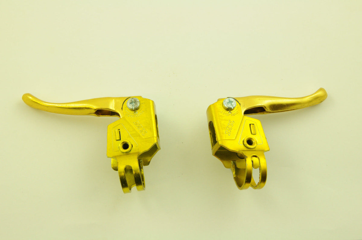 GENUINE 80’S MADE OLD SCHOOL BMX LANDAR MX,2 FINGER BRAKE LEVERS GOLD