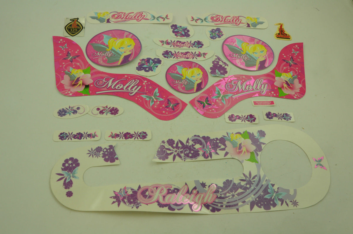 14” RALEIGH MOLLY DECAL TRANSFER SET,STICKER PACK SUIT GIRLIE BIKES WT