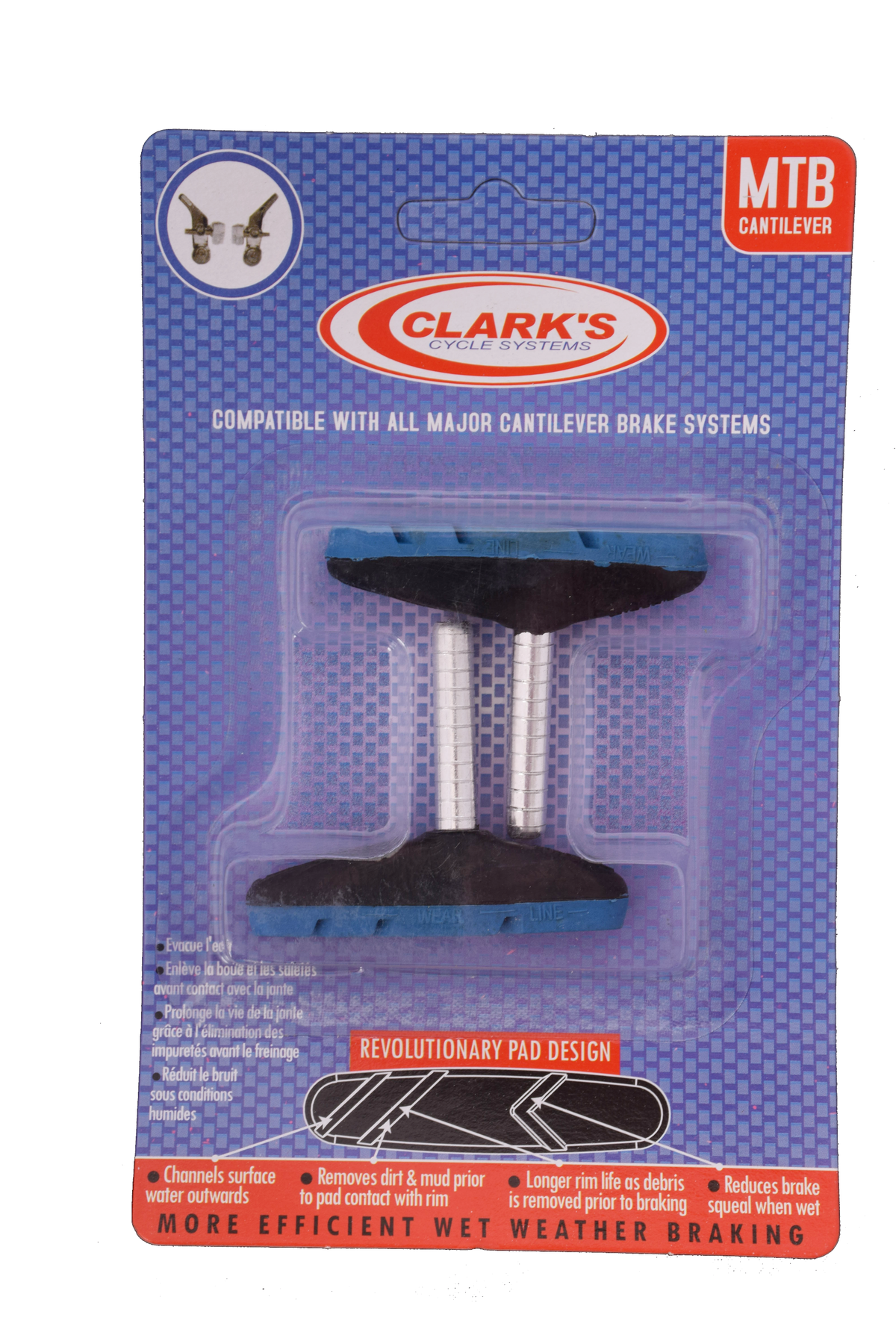 CLARKS CANTILEVER 60mm BRAKE BLOCKS PADS BLUE POST-TYPE ALL WEATHER BUY ...