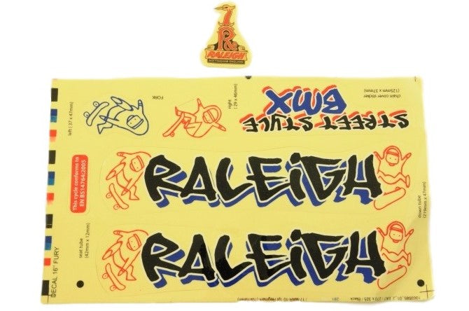 ORIGINAL RALEIGH 16" FURY STREET STYLE BMX DECAL TRANSFER STICKER SET