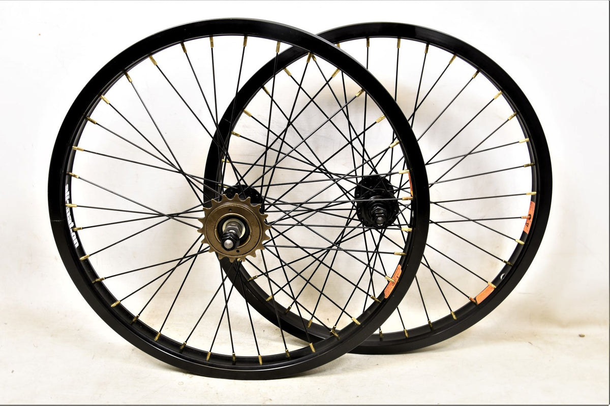 PAIR 20” BMX WHEELS ANODISED RED ALUMINIUM