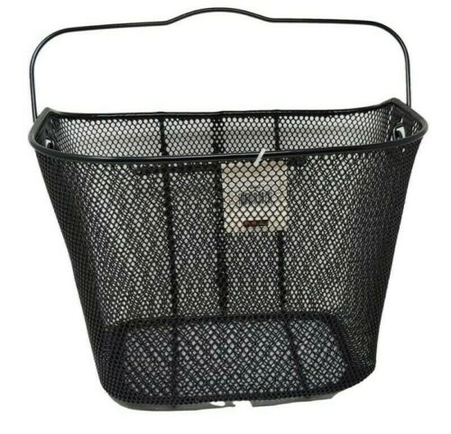 LARGE FRONT BLACK WIRE MESH BASKET WITH CARRY HANDLE AND EASY FIT BRAC